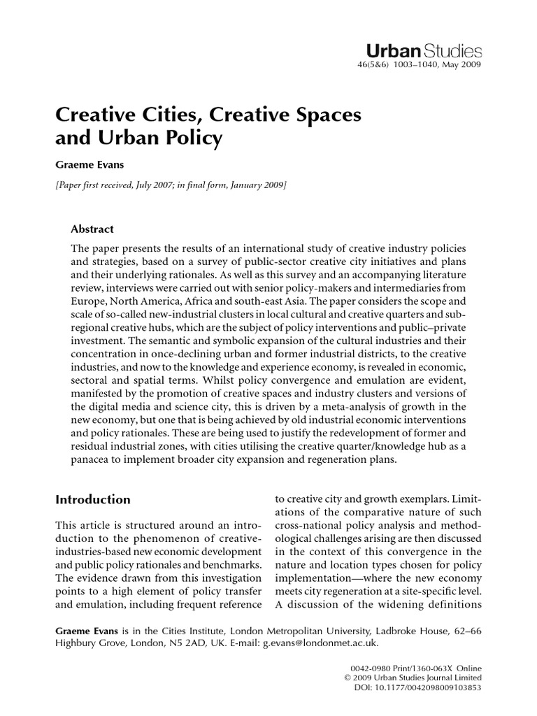 Creative Cities, Creative Spaces and Urban Policy | PDF | Innovation ...