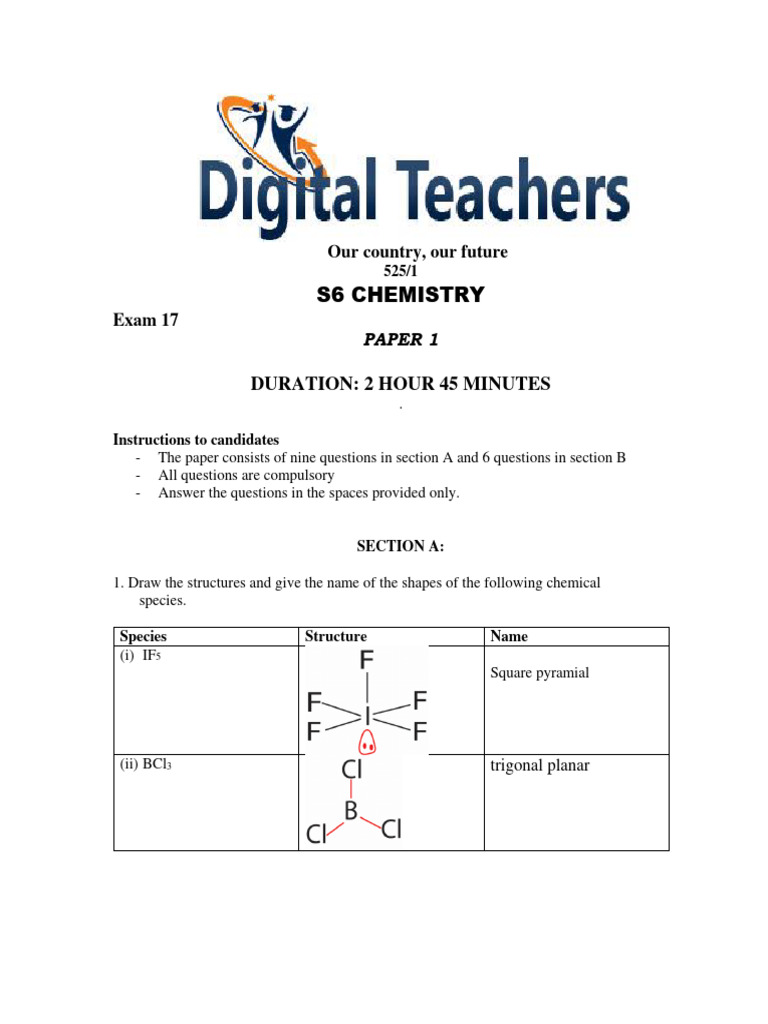 A Level Chemistry Paper 1 Set 17 Marking Guide | PDF | Acid | Physical ...