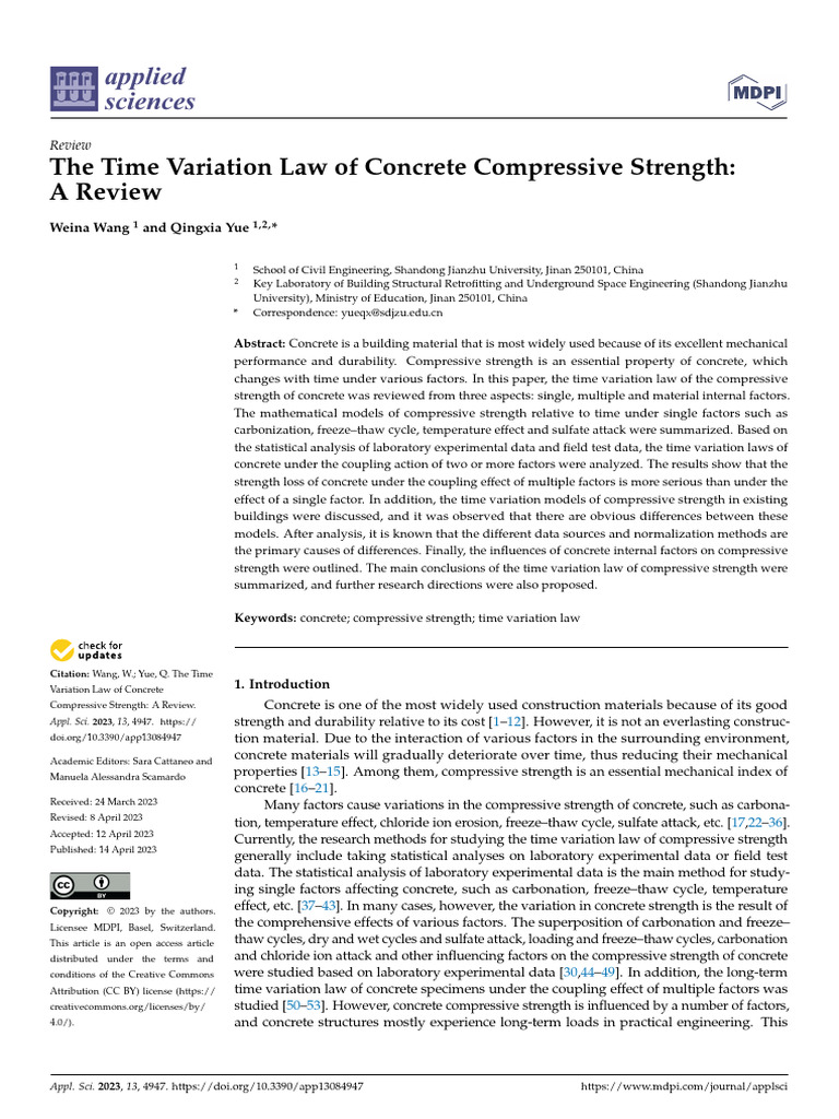 The Time Variation Law of Concrete Compressive Strength - A Review ...