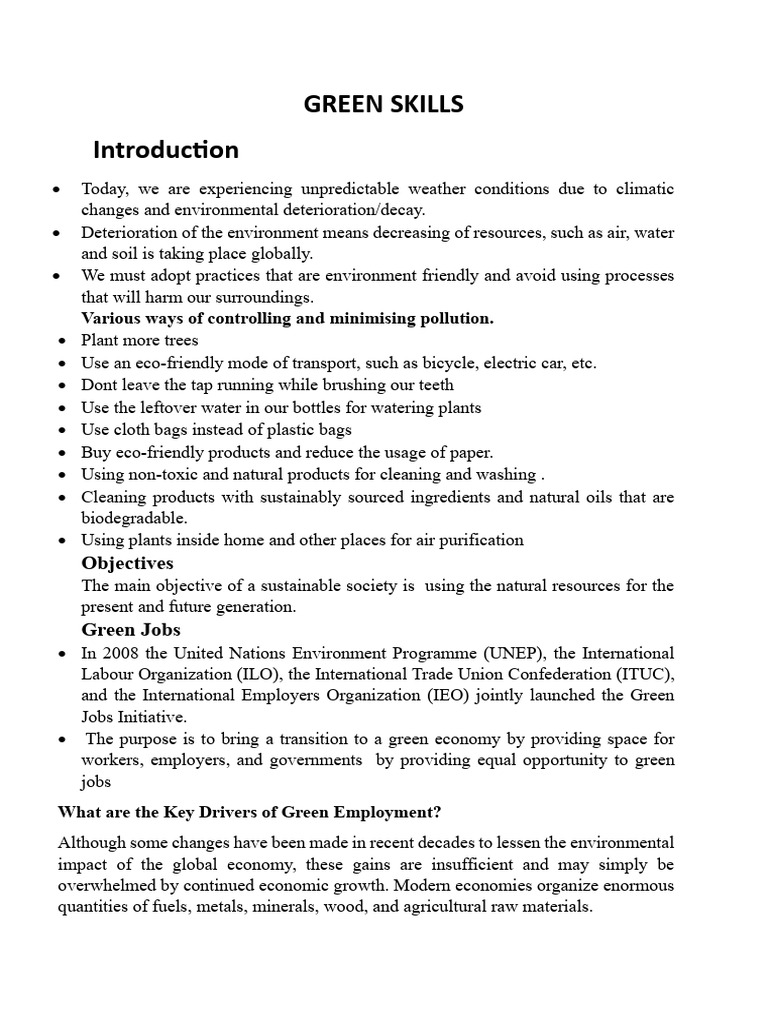 Notes-Green Skill | PDF | Green Job | Waste