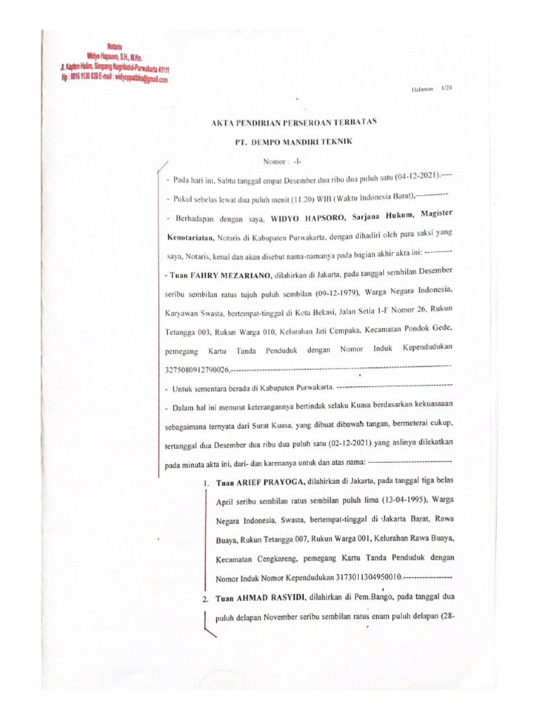 Akta PT Dempo Mandiri Teknik Scan | PDF