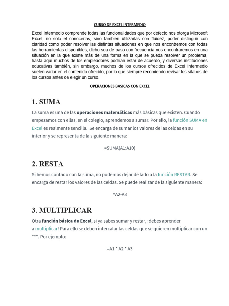 Curso de Excel Intermedio | PDF | Microsoft Excel | Función (Matemáticas)