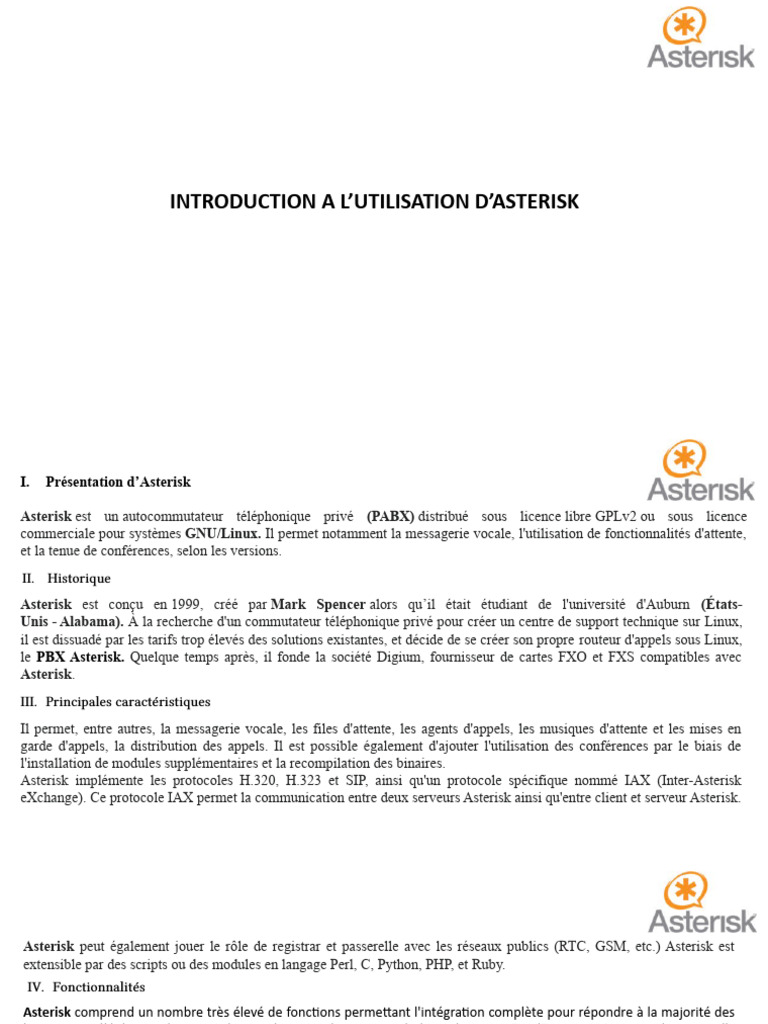 Présentation D'asterisk | PDF | Protocoles Internet | Ingénierie ...