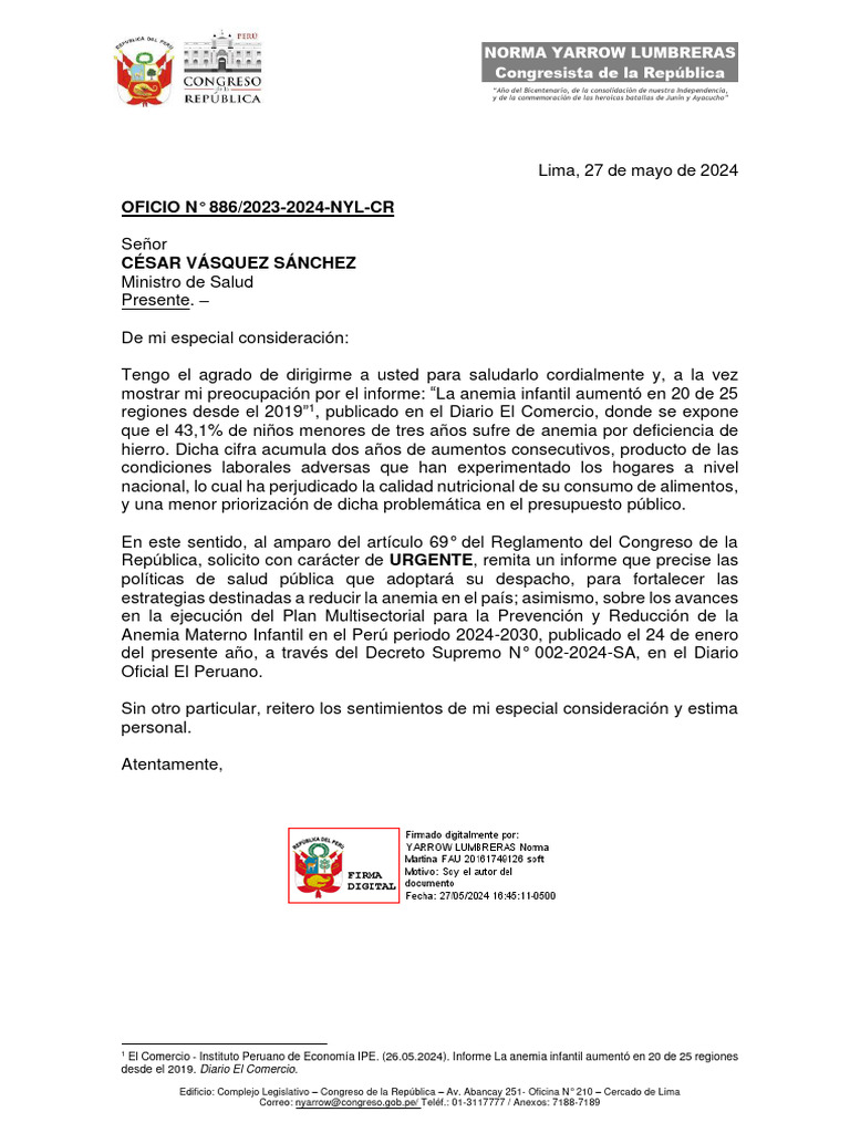 OFICIO MINSA 27.05.24 | PDF