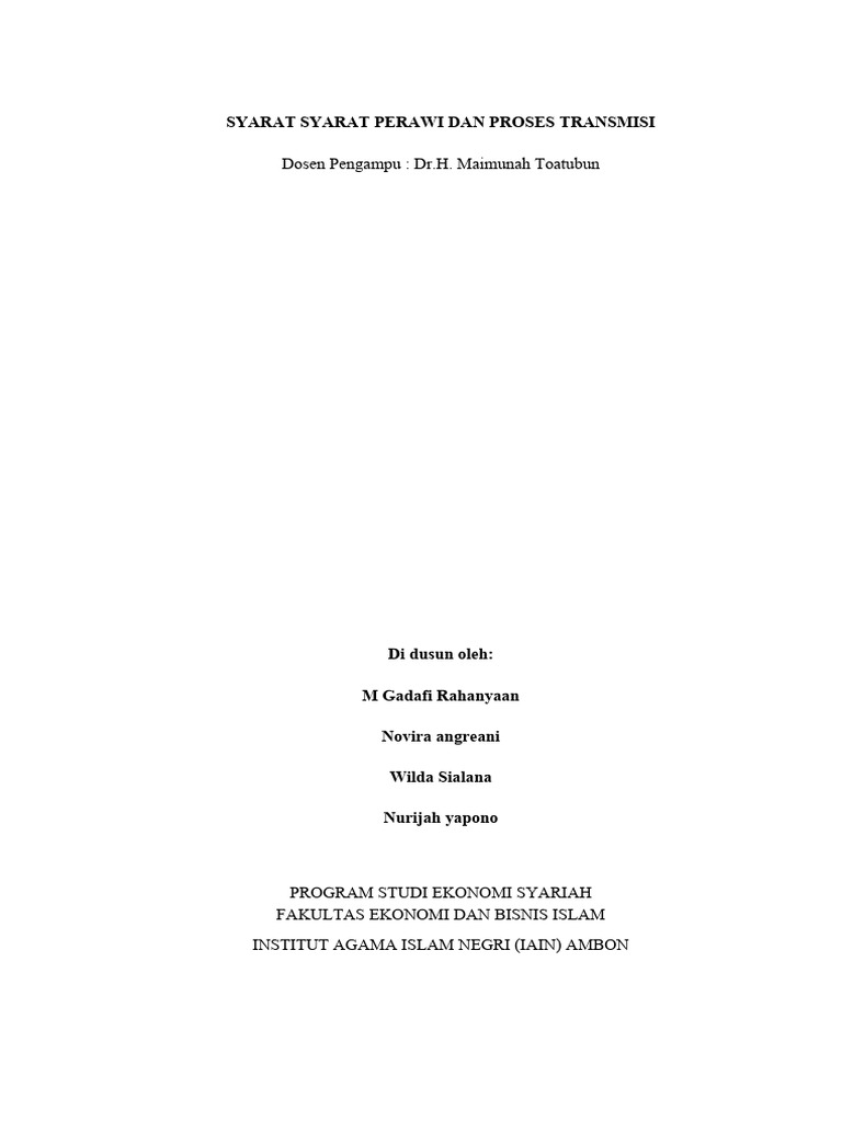 Syarat Syarat Perawi Dan Proses Transmis | PDF