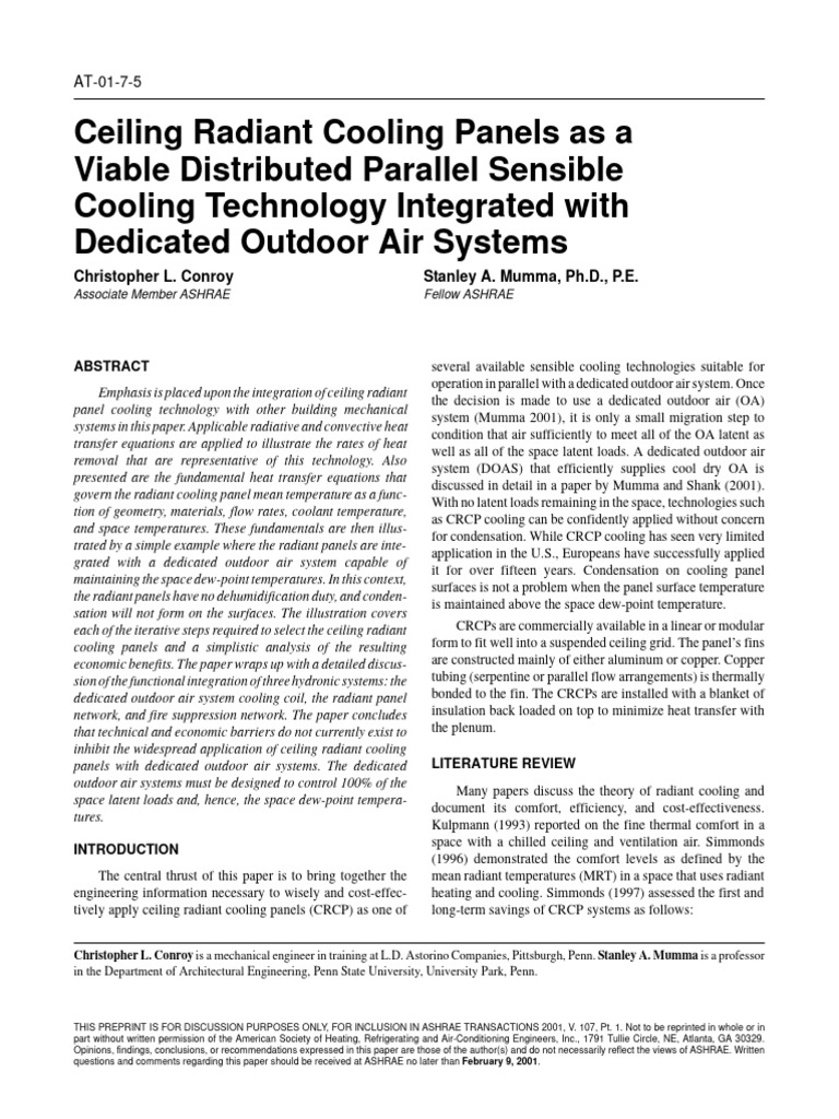 Ceiling Radiant Cooling Panels As A Viab | PDF | Heat Transfer | Convection