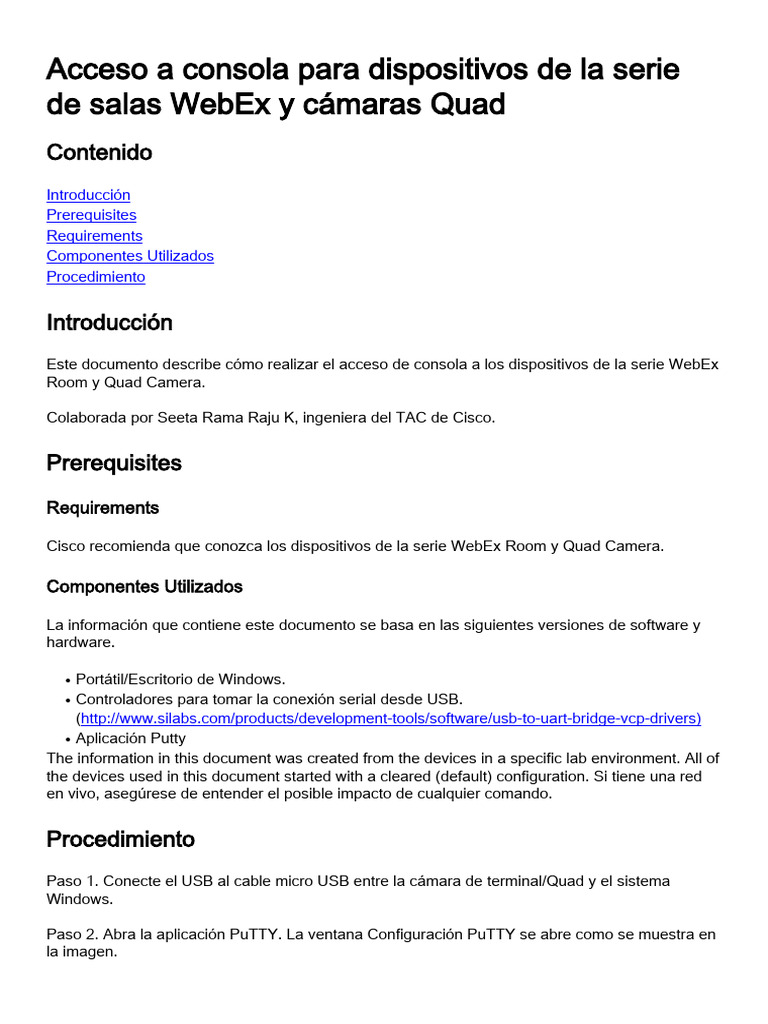 Console Access For Webex Room Series Dev | PDF | Interfaz de línea de comando | USB