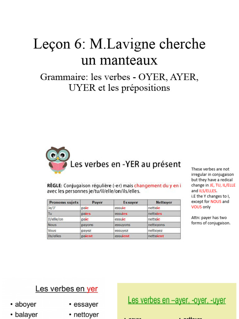 Verbes en -OYER, -AYER, -UYER et Prépositions | PDF | Arts du langage ...