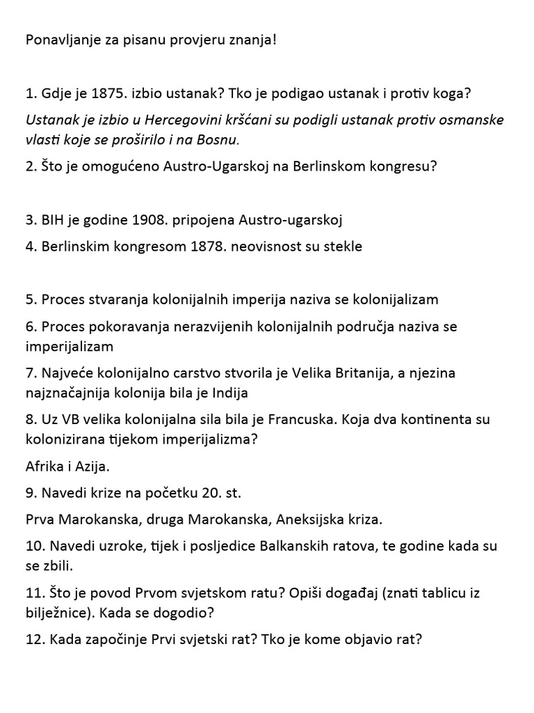 Ponavljanje Za 5. Pisanu Provjeru Znanja | PDF
