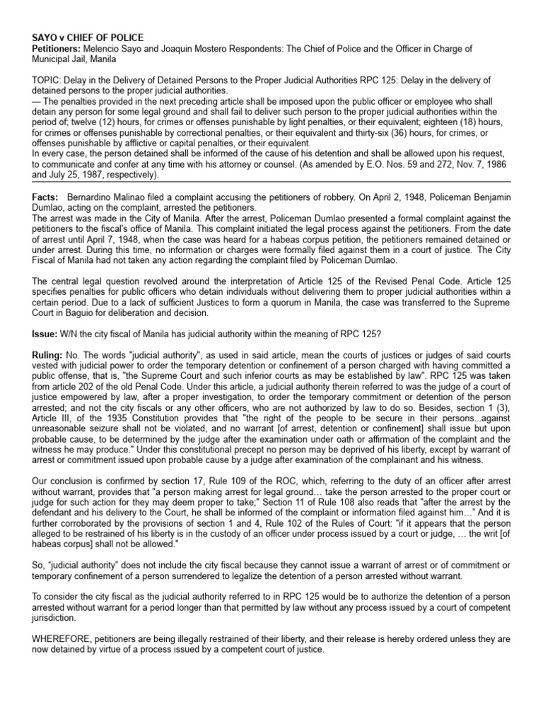 Case-5-Sayo V Chief of Police | Download Free PDF | Arrest Warrant ...