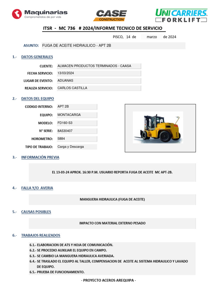 ITSR MC-736 APT 2B - FUGA DE ACEITE HIDRAULICO - MC - 736 | PDF