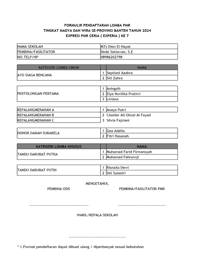 Formulir Lomba PMR Banten 2024 | PDF