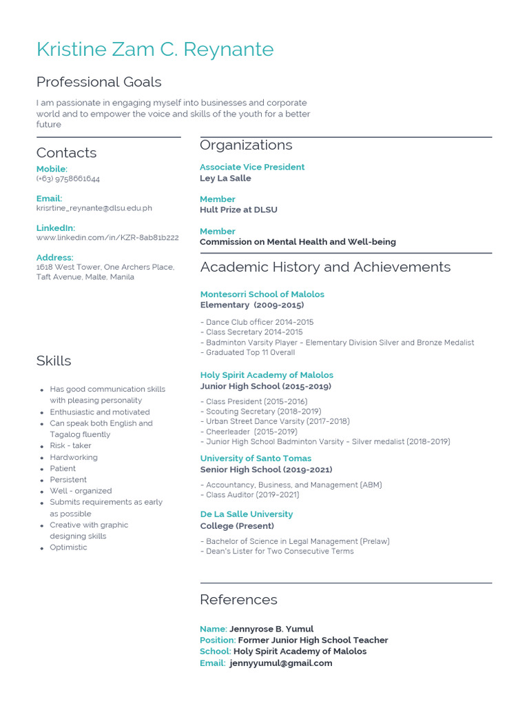 REYNANTE, KRISTINE ZAM - Resume and MLS Grades | PDF