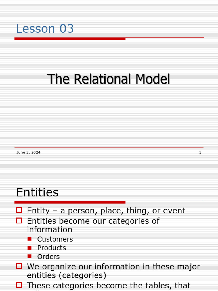Lesson03 The Relational Model | Download Free PDF | Relational Model | Relational Database