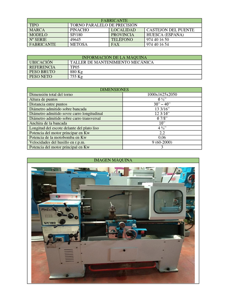 Preventivo Torno TP05 | PDF