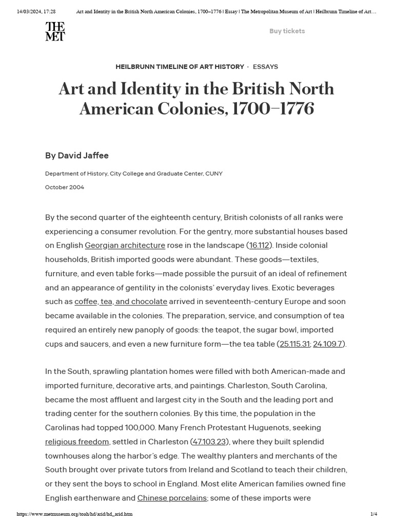 Colonial Art and Identity 1700-1776 | PDF | Thirteen Colonies | Kingdom ...