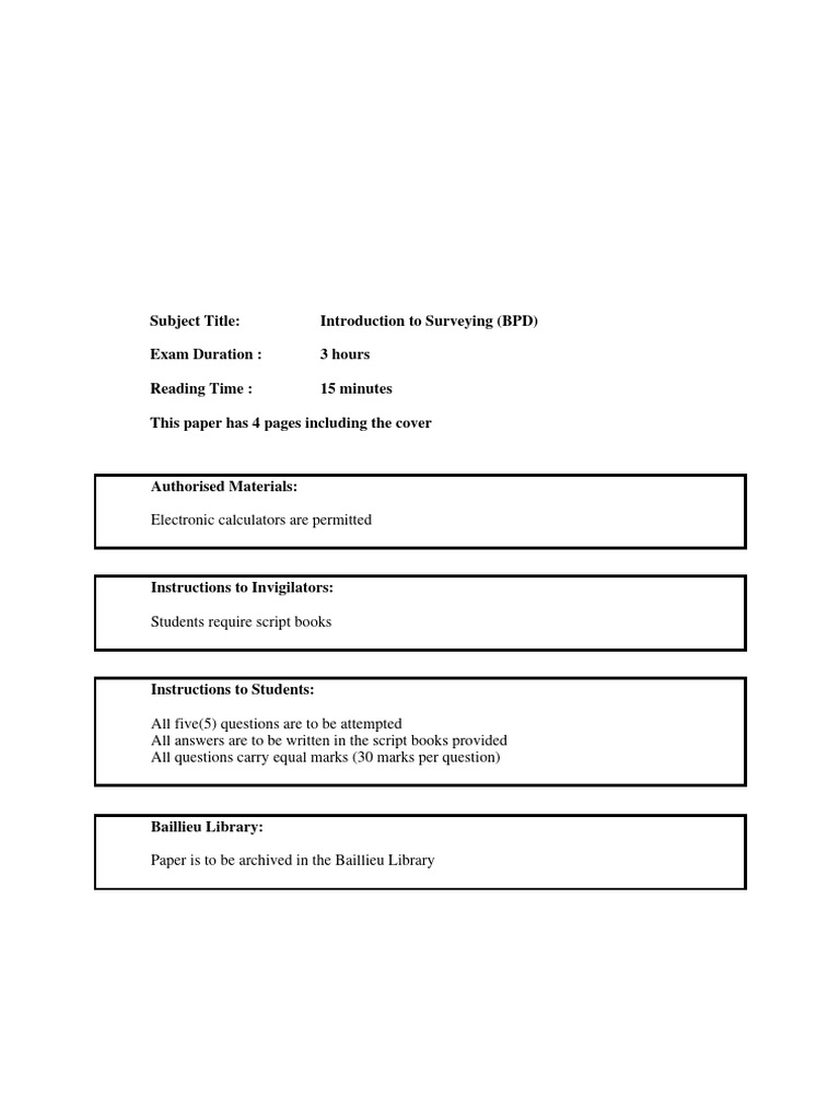 Surveying Engineering Exam Questions | PDF | Surveying | Geographical ...