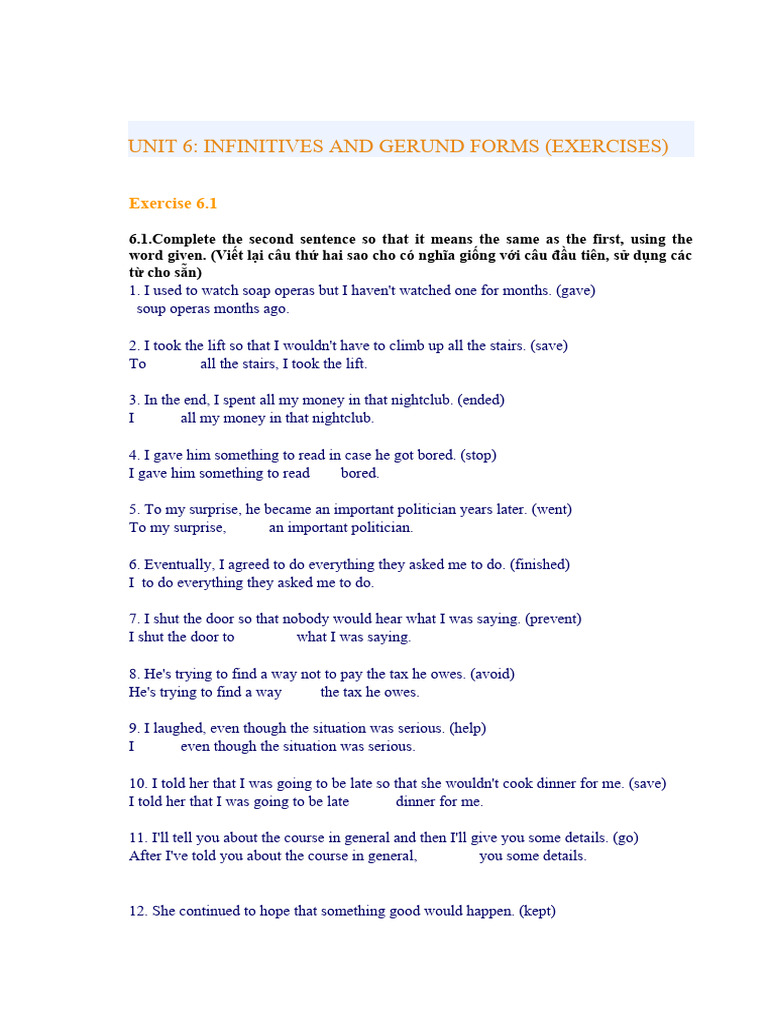 Infinitives and Gerunds Exercises | PDF