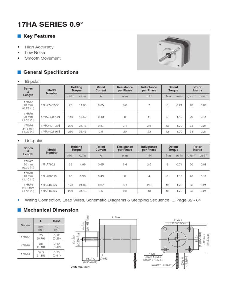 17HA Stepper Motor Specs & Curves | PDF | Electric Motor | Electrical ...