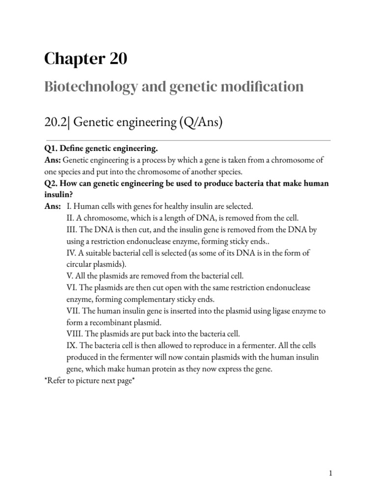 Biotechnology and Genetic Modi Cation: 20.2 - Genetic Engineering (Q ...