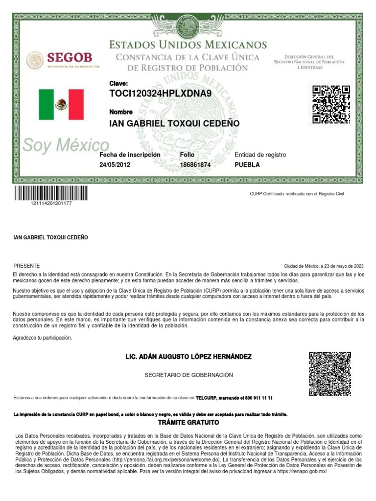 Curp EDITABLE | Descargar gratis PDF | Gobierno