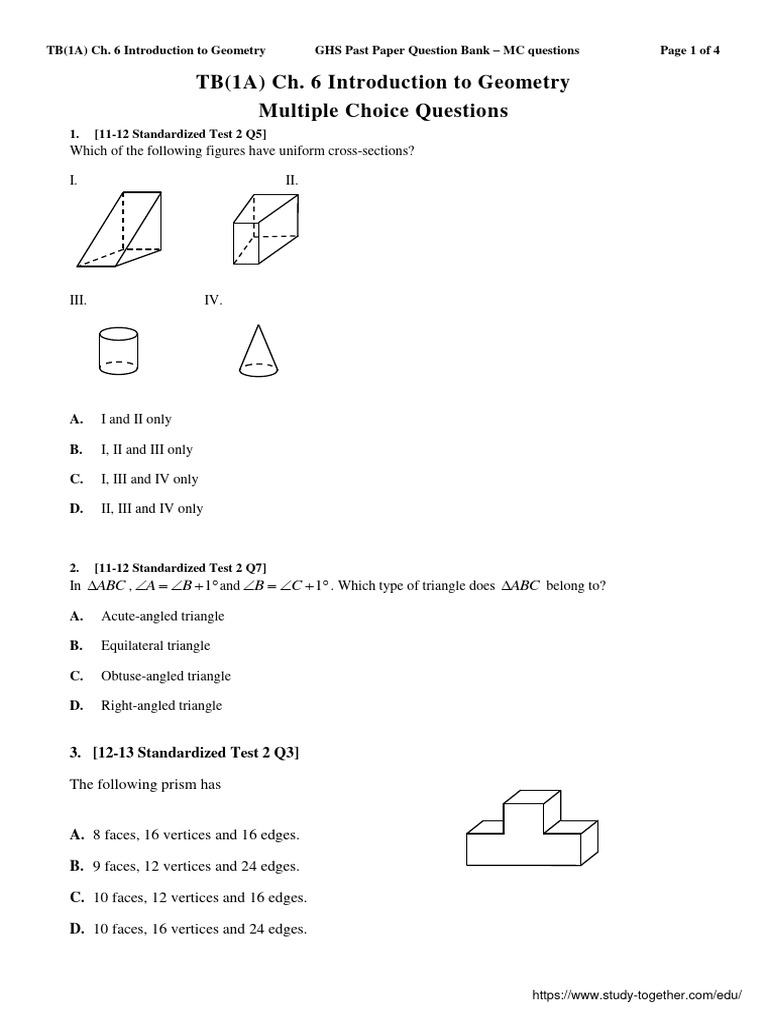 Good-Hope-School_11-16-1A-Ch.6-Introduction-to-Geometry-MC | PDF | Vertex (Geometry) | Triangle