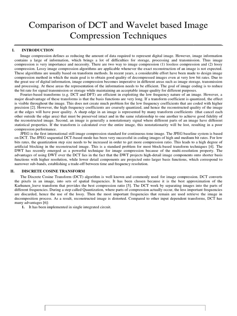 DCT and Wavelet Transform Based Image Compression | PDF | Data Compression | Wavelet