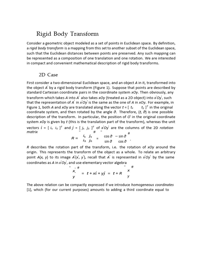 Rigid Body Transformation | PDF | Euclidean Vector | Cartesian ...