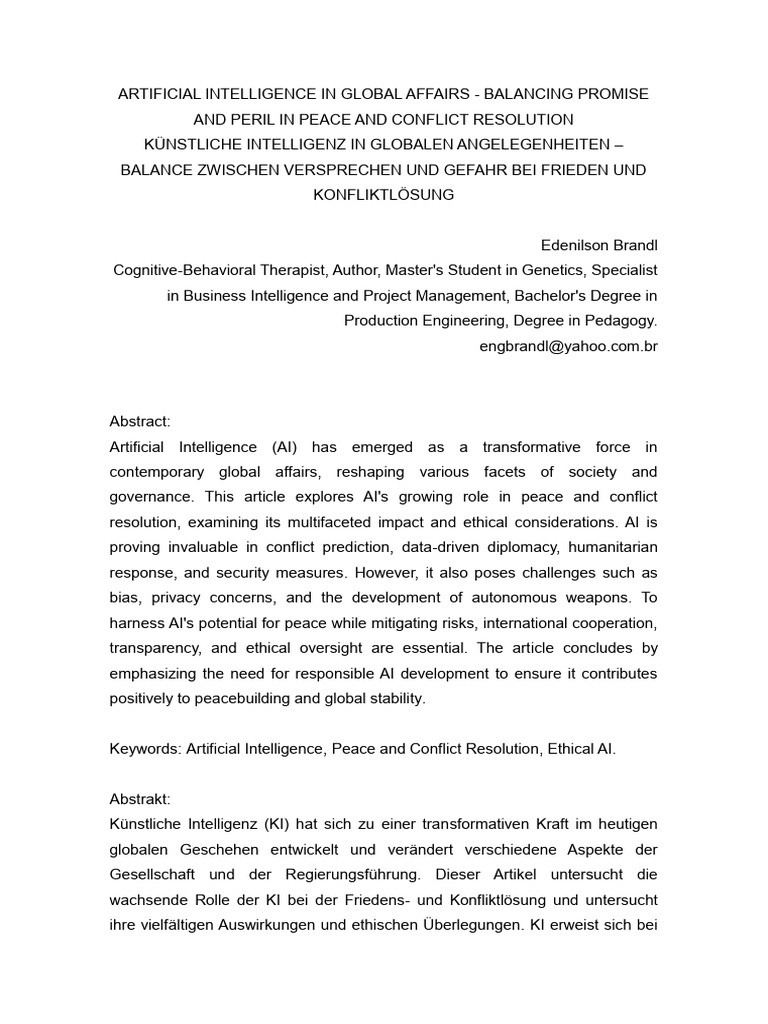 Artificial Intelligence in Global Affairs - Balancing Promise and Peril ... Artificial Intelligence in Global Affairs - Balancing Promise and Peril ...