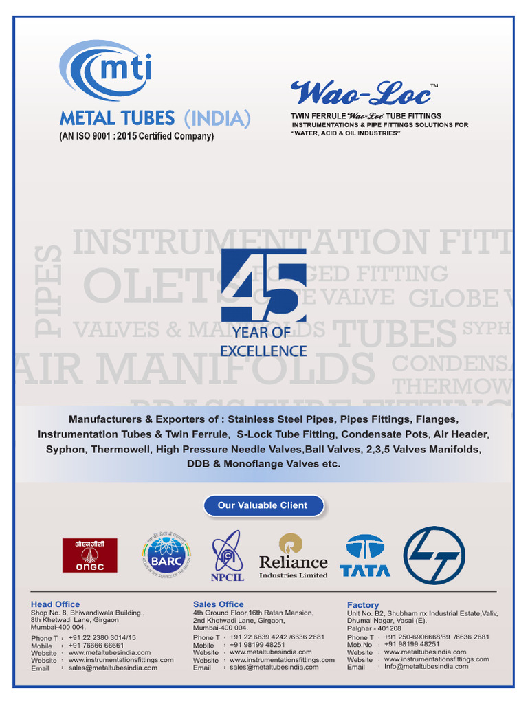 Instrumentation Fittings & Valves Supplier | PDF | Pipe (Fluid ...