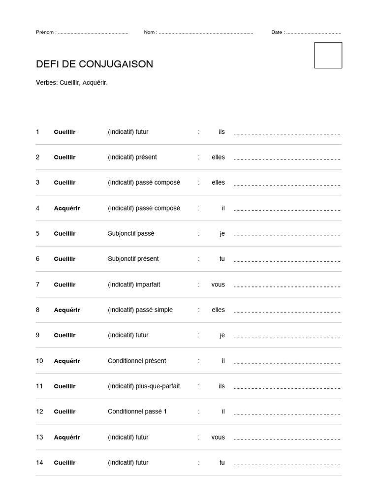 Conjugaison des verbes cueillir et acquérir | PDF | Grammaire ...