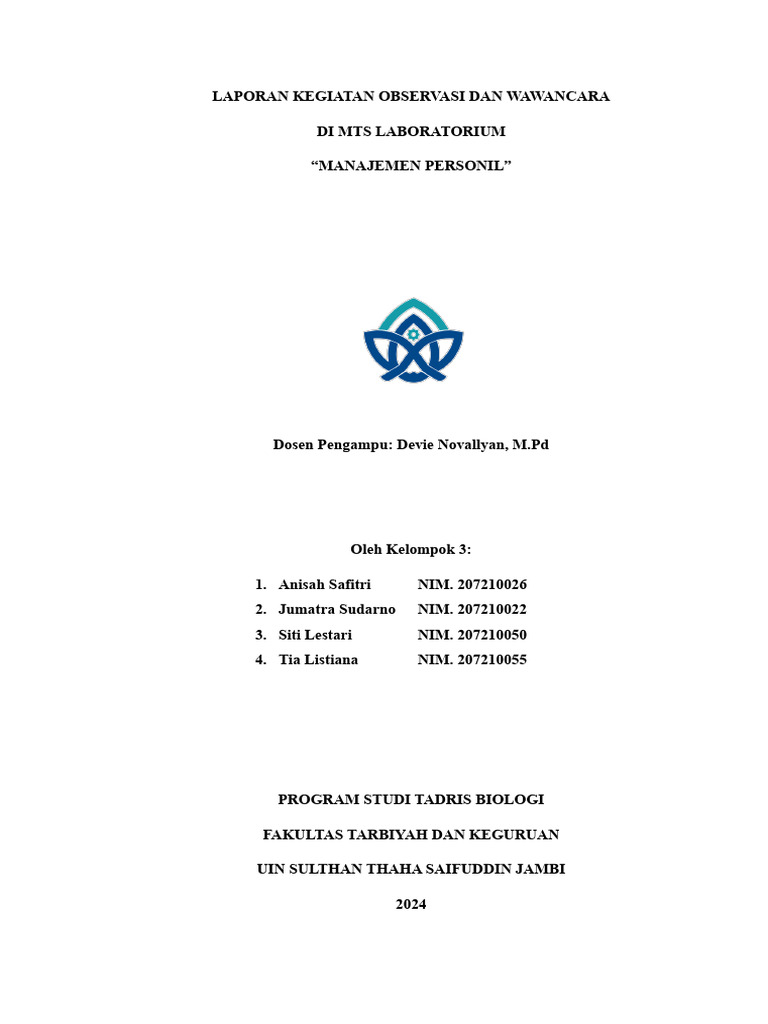 Manajemen Personil di MTS Laboratorium | PDF | Karier & Perkembangan