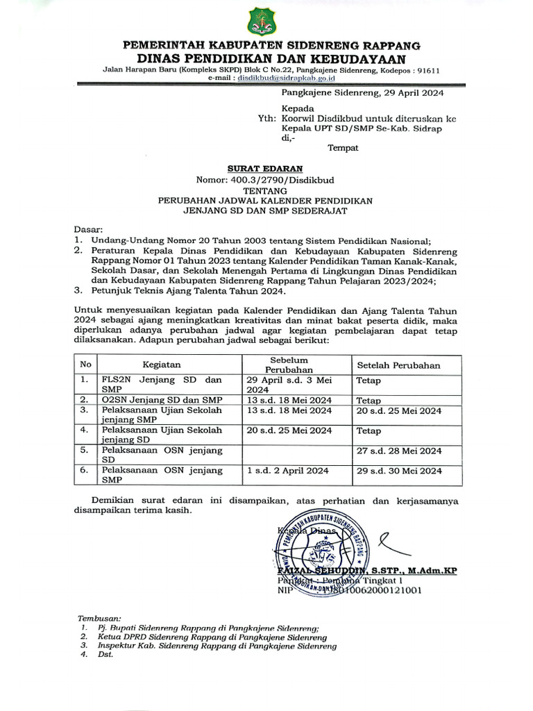 Surat Edaran Perubahan Jadwal | PDF