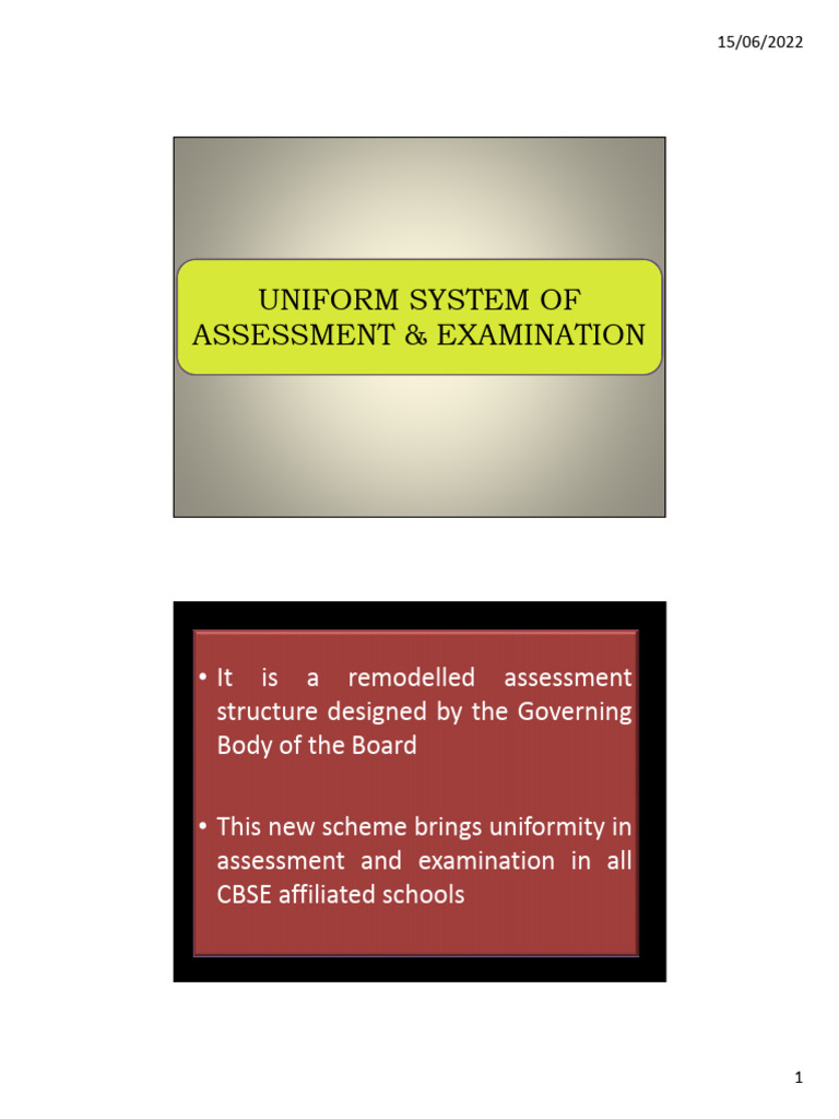Uniform Assessment System for CBSE Schools | PDF