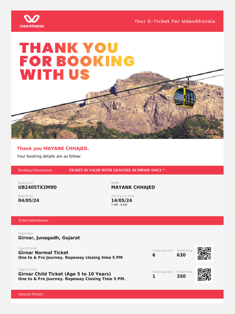 Girnar Ropeway Ticket | PDF