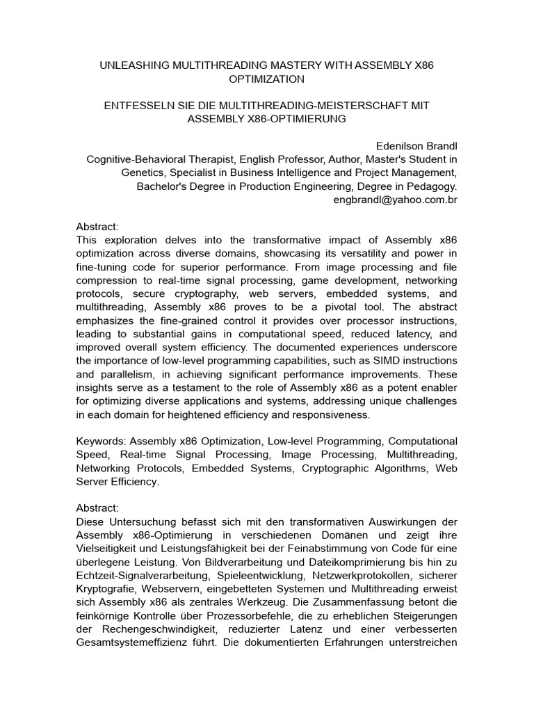 Unleashing Multithreading Mastery With Assembly x86 Optimization | PDF | Program Optimization ...