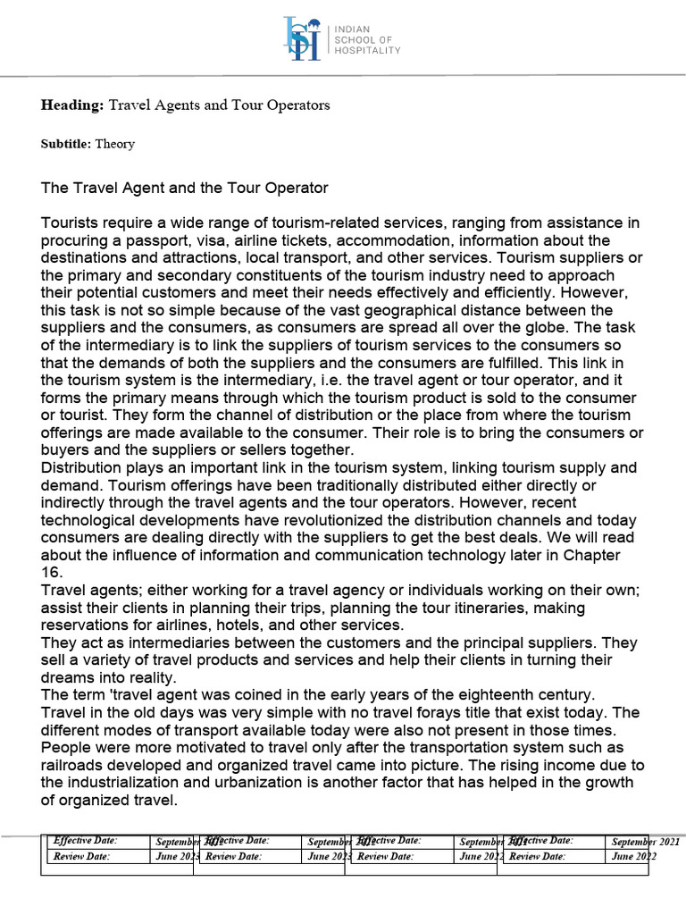Travel Agents and Tour Operators Overview | PDF | Travel Agency | Tourism