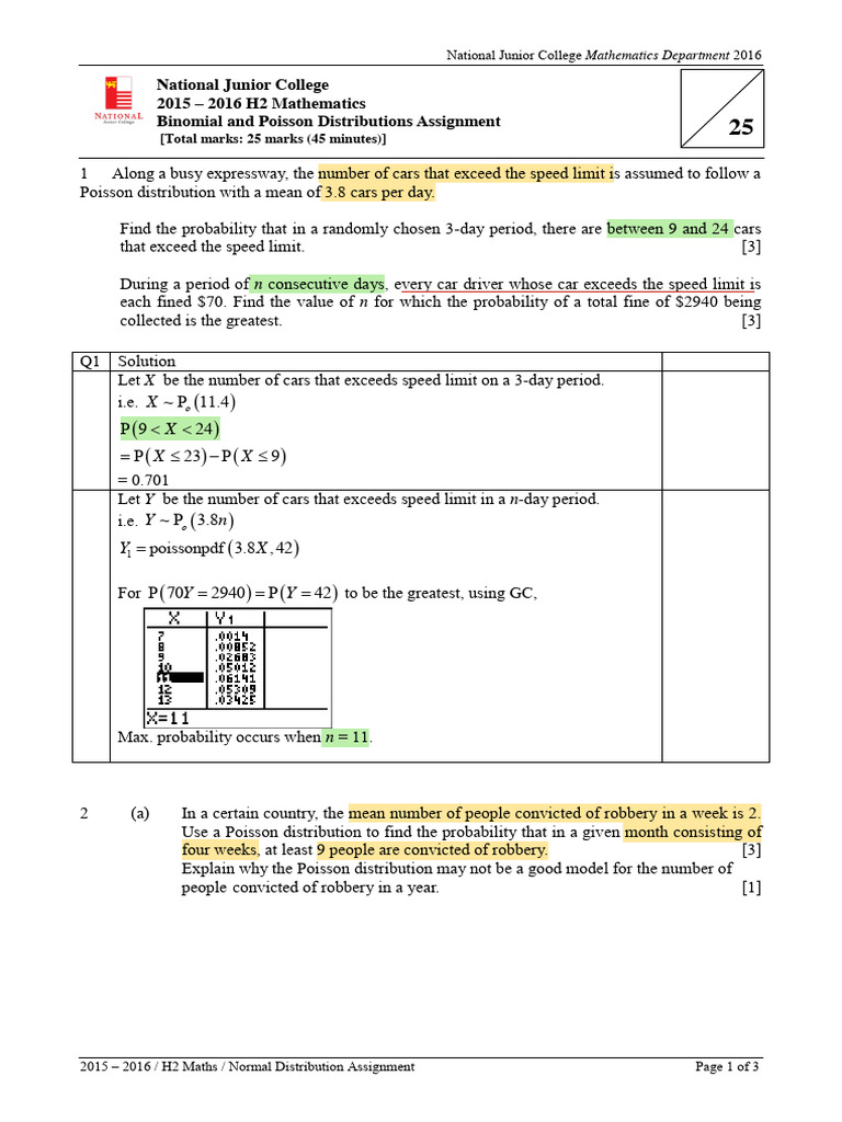 Bin N Poisson Distributions Assignment | PDF | Poisson Distribution | Teaching Mathematics