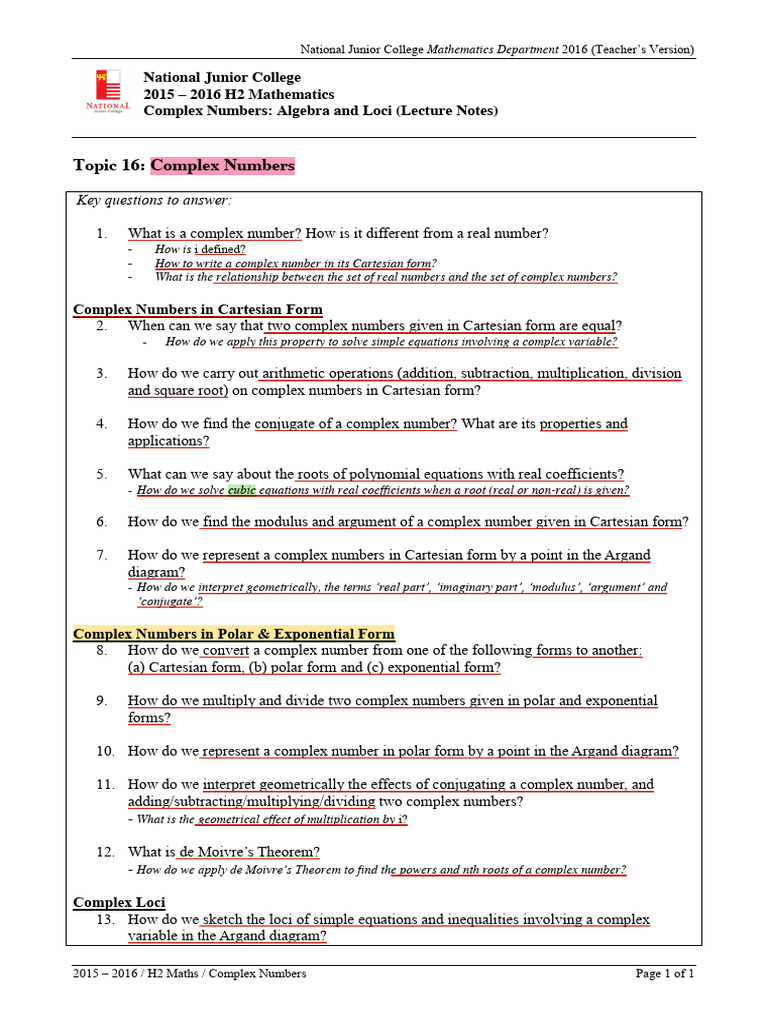 Complex Numbers Notes | Download Free PDF | Complex Number | Numbers