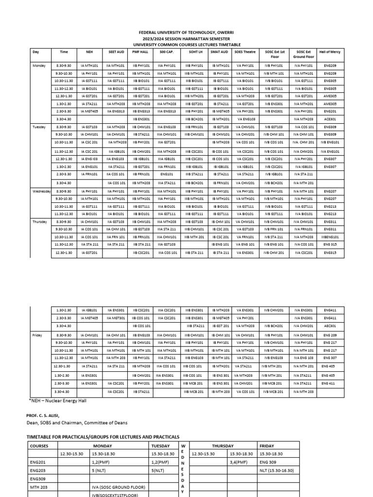 TIME TABLE 2023 2024 H PDF