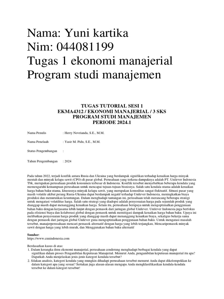 Tugas 1 Ilmu Manajerial | PDF