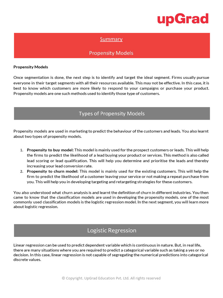 Propensity Models | PDF | Regression Analysis | Logistic Regression