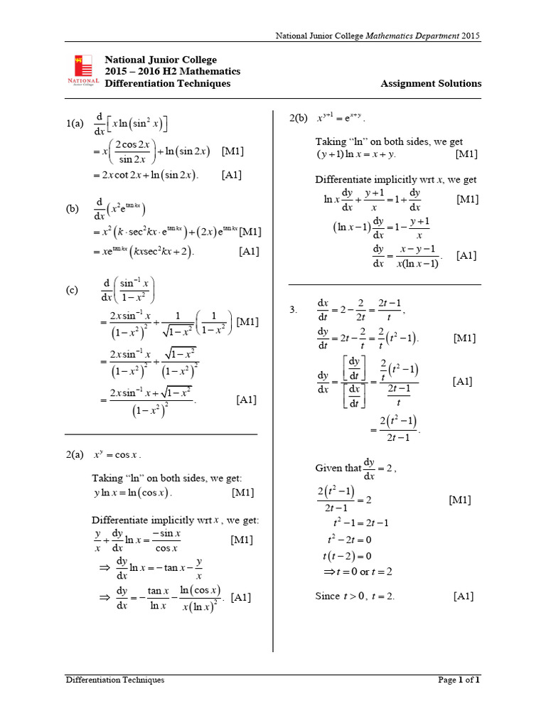 Differentiation Techniques Assignment Solutions-3 | PDF