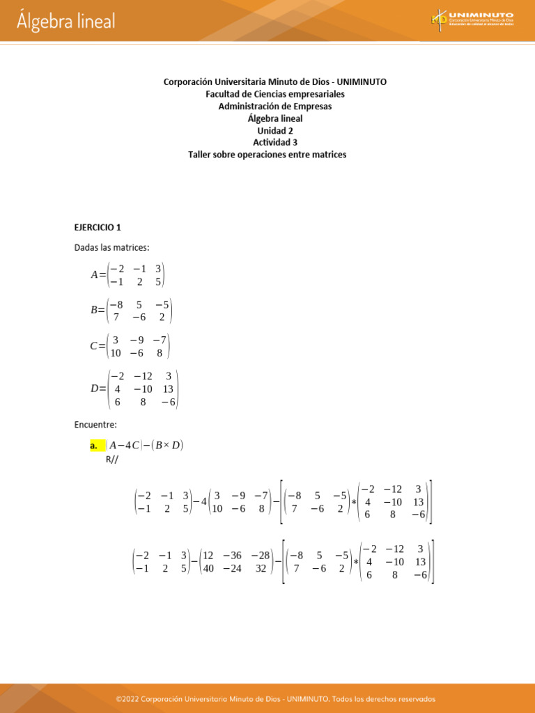Taller 2 Algebra | PDF | Teaching Methods & Materials