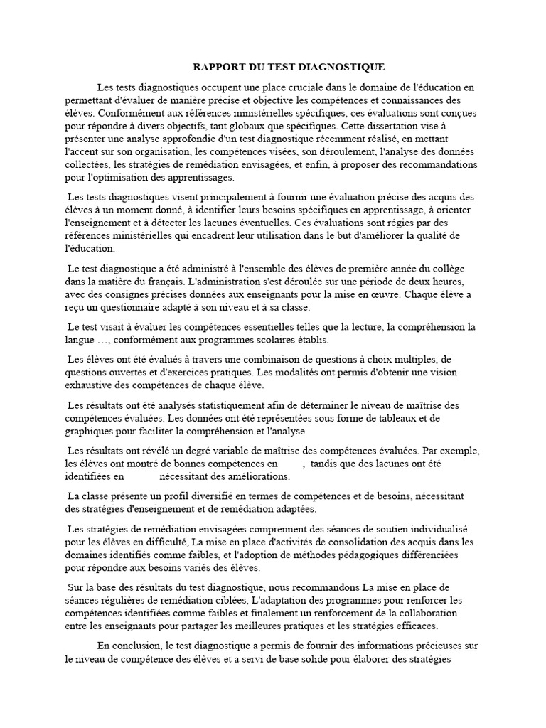 Rapport d'évaluation diagnostique français | PDF
