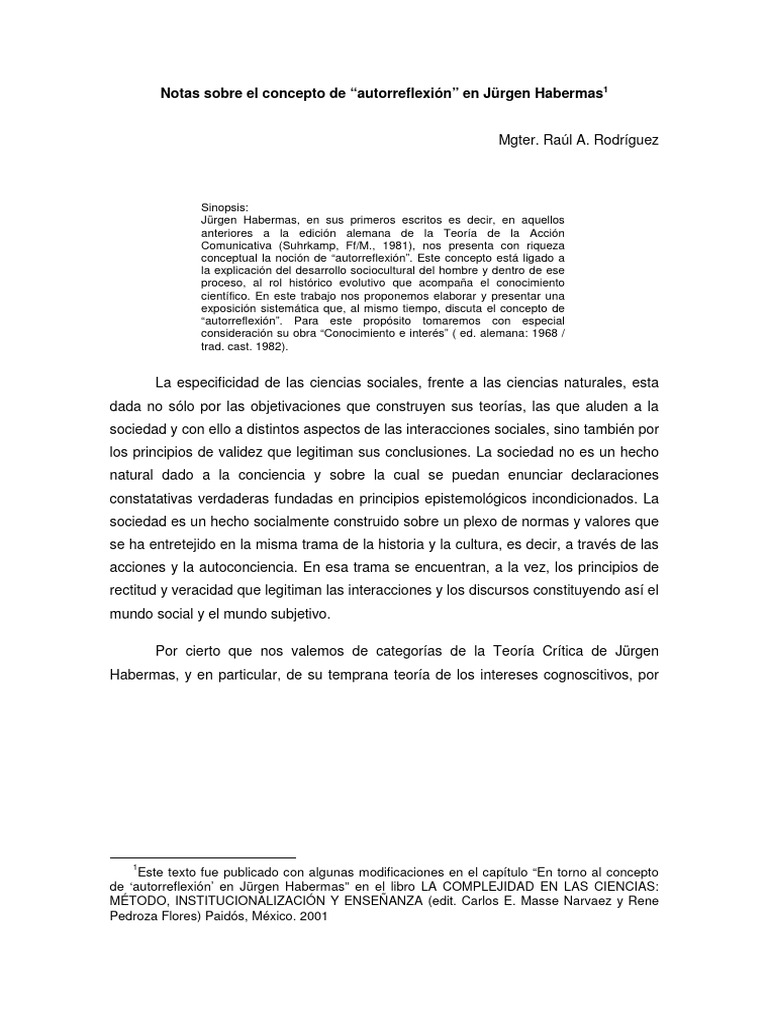 Autorreflexión en Habermas: Concepto y Significado | PDF | Jürgen ...