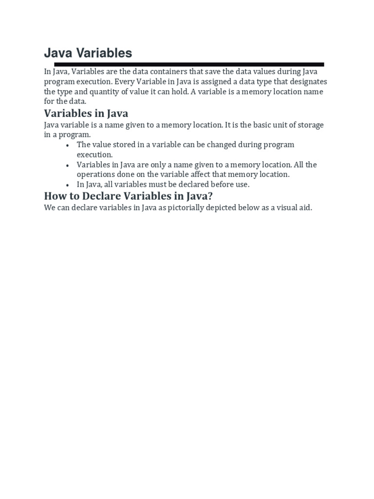 Java Variables | PDF | Variable (Computer Science) | Data Type