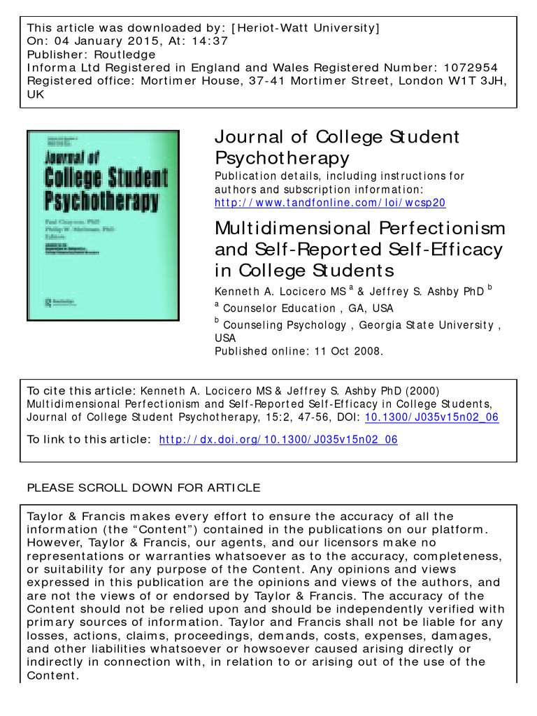 Locicero, K. A., & Ashby, J. S. (2000). Multidimensional Perfectionism and Self-Reported Self ...
