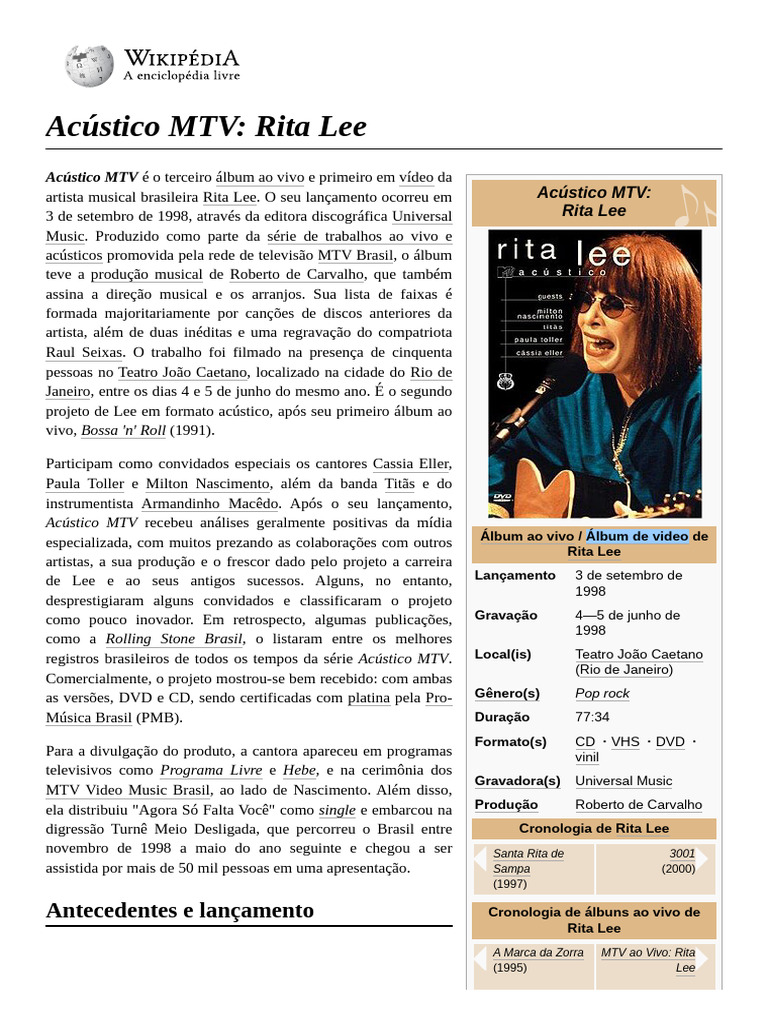 Acústico MTV - Rita Lee | PDF