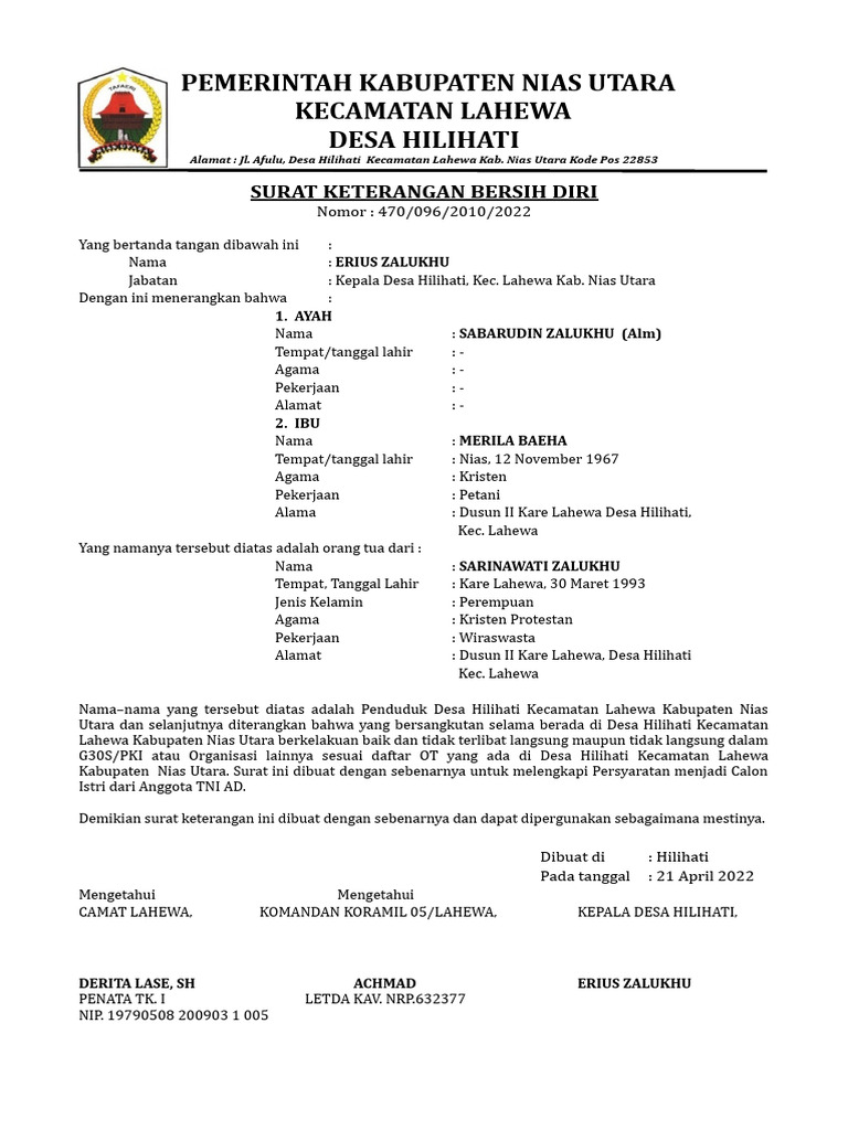 Kode Pos Desa Hilihati Nias Utara | PDF